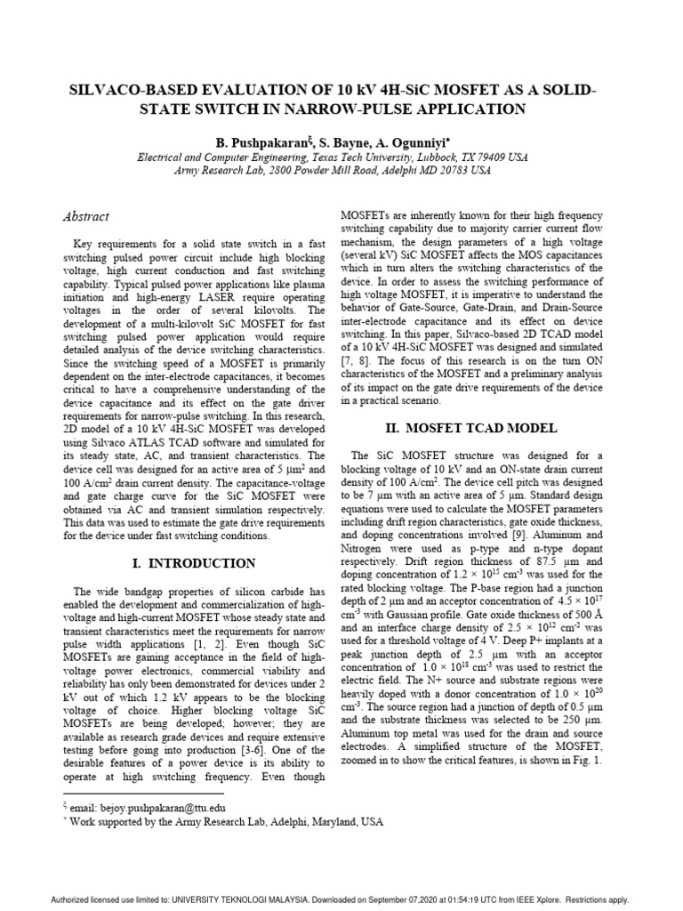 Silvaco-Based Evaluation of 10kV 4H-SiC MOSFET | PDF | Computer Engineering | Electricity