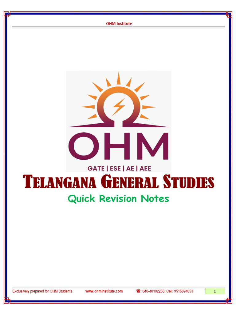 OHM - TELANGANA GS Quick Revision Notes | Download Free PDF | South India