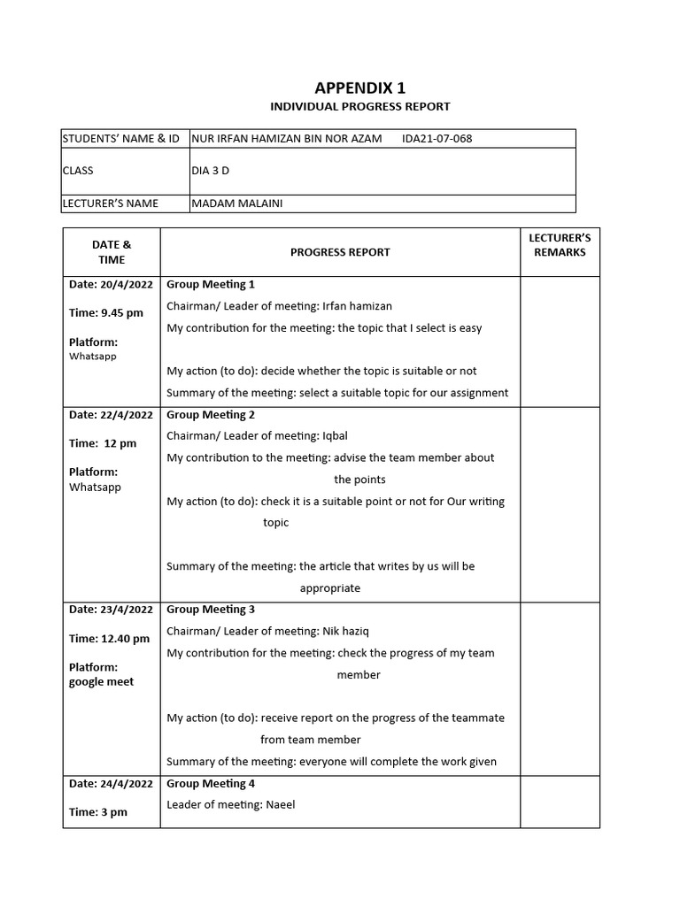 Compilation of Individual Progress Report | PDF