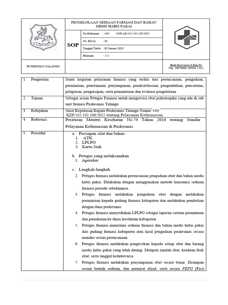 3. SOP PENGELOLAAN SEDIAAN FARMASI | PDF