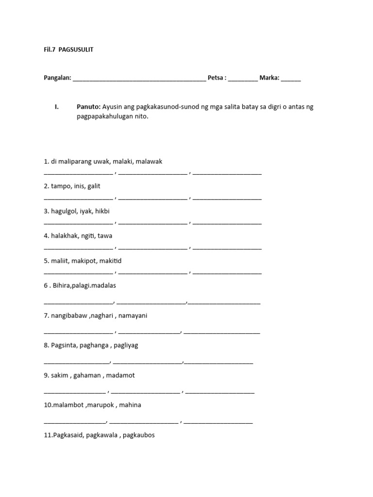 Pagkiklino Worksheet | PDF