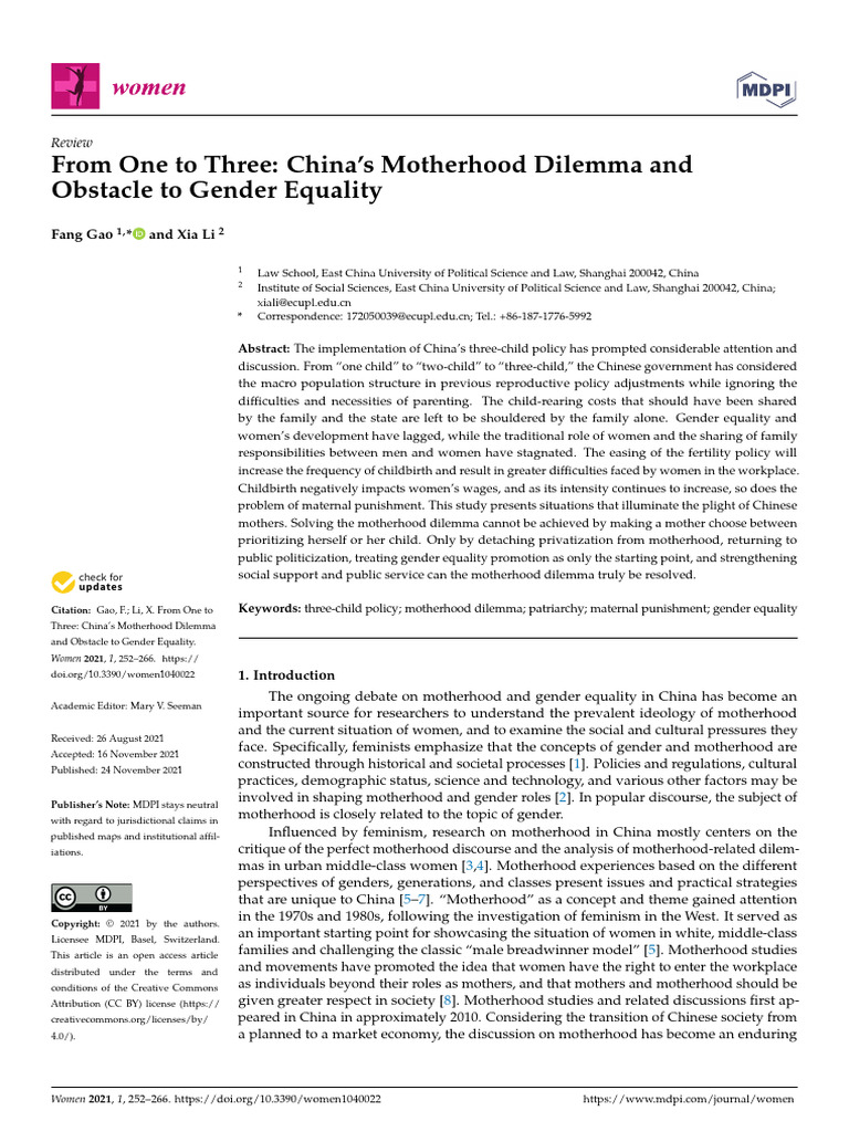 From One To Three - China's Motherhood Dilemma and Obstacle To Gender ... From One To Three - China's Motherhood Dilemma and Obstacle To Gender ...