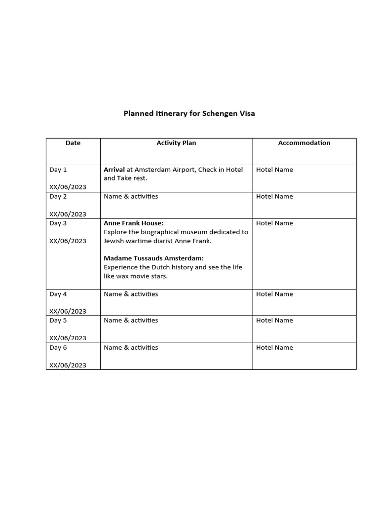 Itinerary Sample | PDF