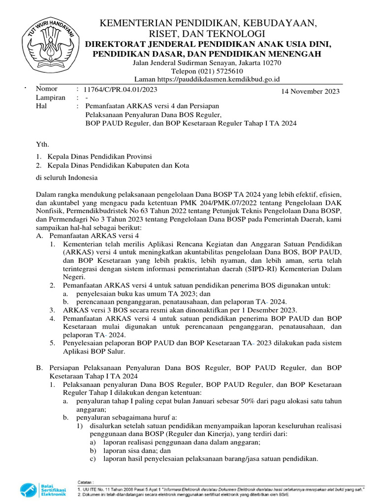 ACC Dirjen - Pemanfaatan ARKAS Versi 4 Dan Persiapan Pelaksanaan DAna BOS Reguler, BOP PAUD ...