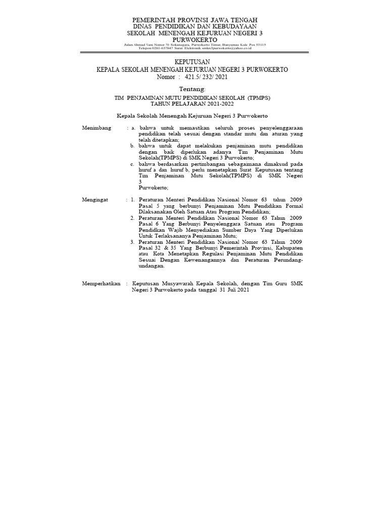 Tim Penjaminan Mutu SMKN 3 2021-2023 | PDF