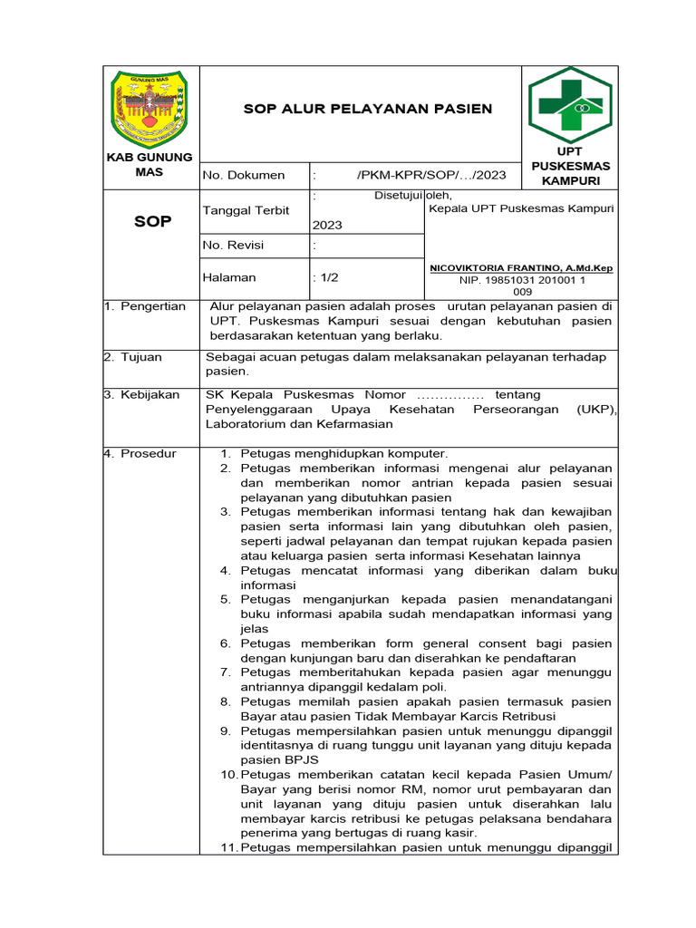 Sop Alur Pelayanan Pasien | PDF