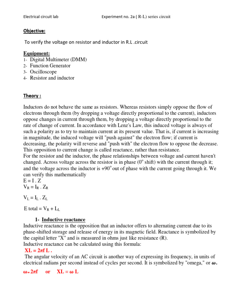 (R-L) Series Circuit | PDF | Electrical Impedance | Inductor