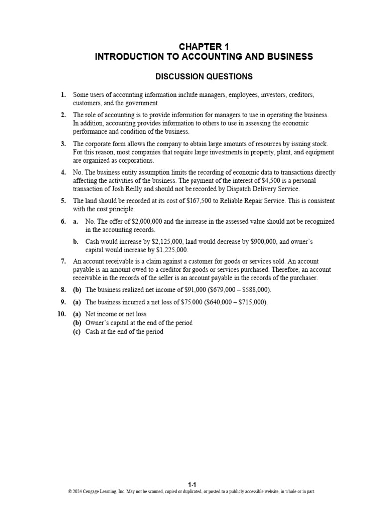 Warren FA17e SM Ch01 Final | PDF | Balance Sheet | Expense