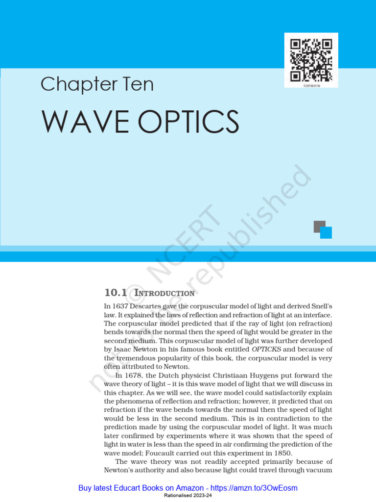 Ch- 10 Wave Optics | PDF | Diffraction | Light