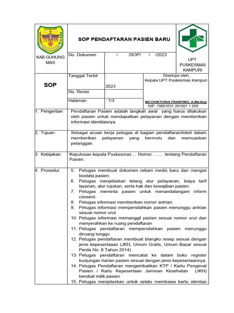 3.1.1.2 Sop Pendaftaran Pasien Baru | PDF