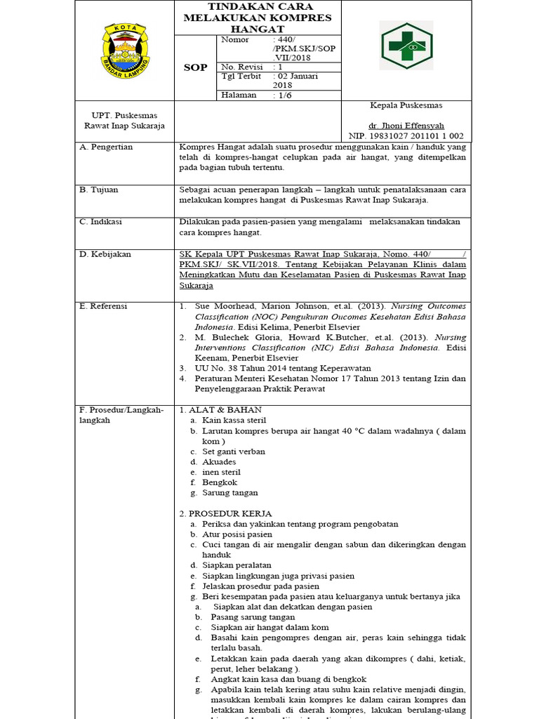 Sop Tindakan Cara Melakukan Kompres Hangat | PDF
