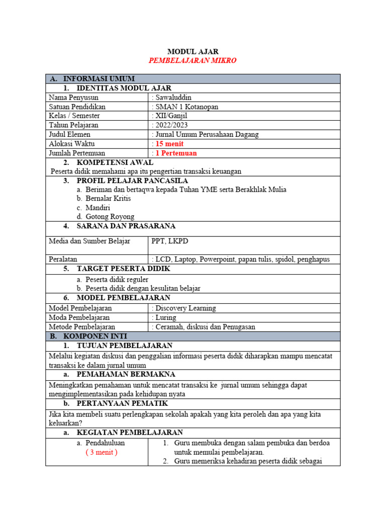 Modul Ajar Sma Jurnal Umum Fiks | PDF