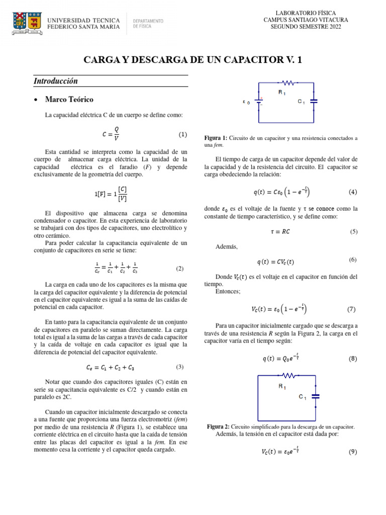 Experiencia Carga y Descarga de Un Capacitor | PDF | Condensador ...