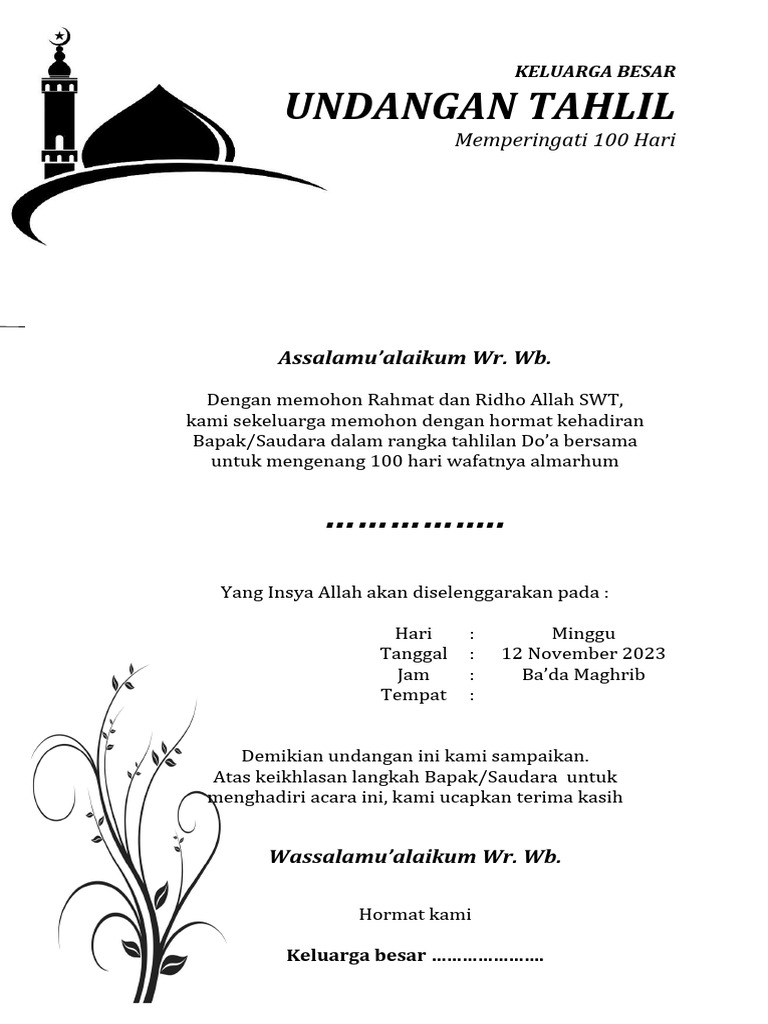 Undangan Tahlil 100 Hari | PDF | Agama & Spiritualitas