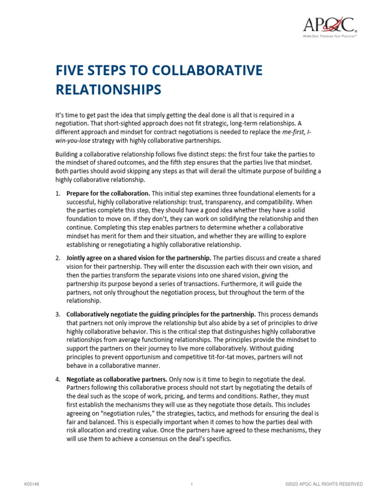 K05146 - Five Steps To Collaborative Relationships | PDF | Negotiation ...