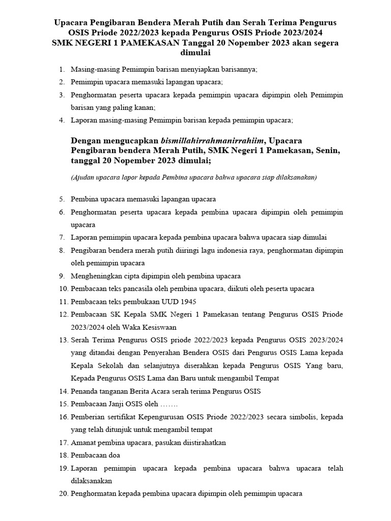 Susunan Upacara Serah Terima OSIS | PDF