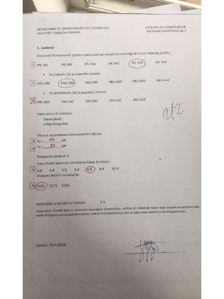 Zadatak 5 Metalne Konstrukcije 1 Elaborat | PDF