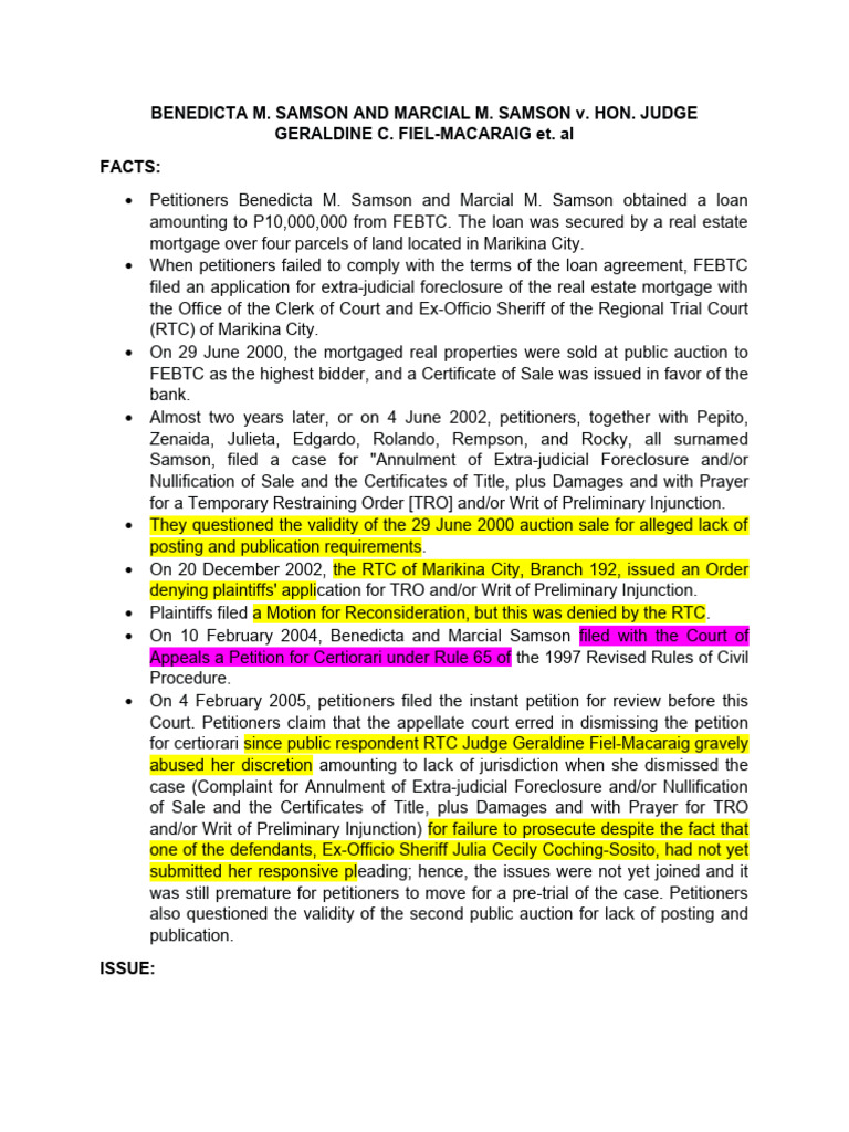 Benedicta M. Samson and Marcial Samson vs. Judge Geraldine Macaraig ...