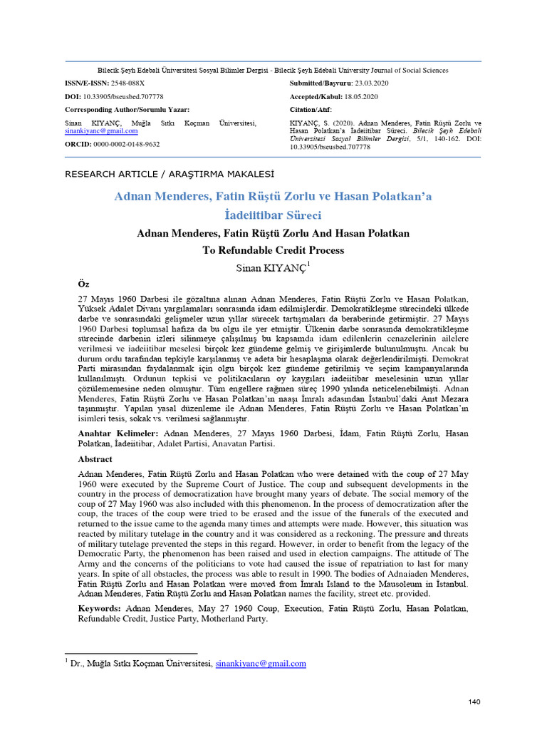 Adnan Menderes Fatin Rustu Zorlu Ve Hasa | PDF