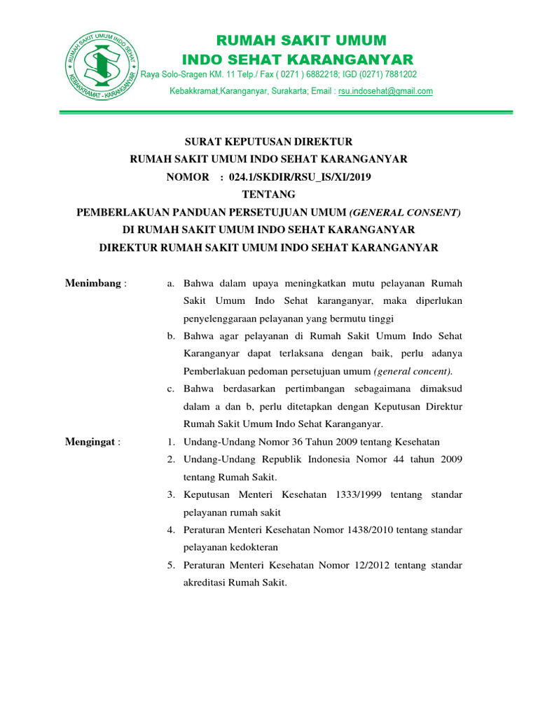 SK Panduan Persetujuan Umum General Concent | PDF