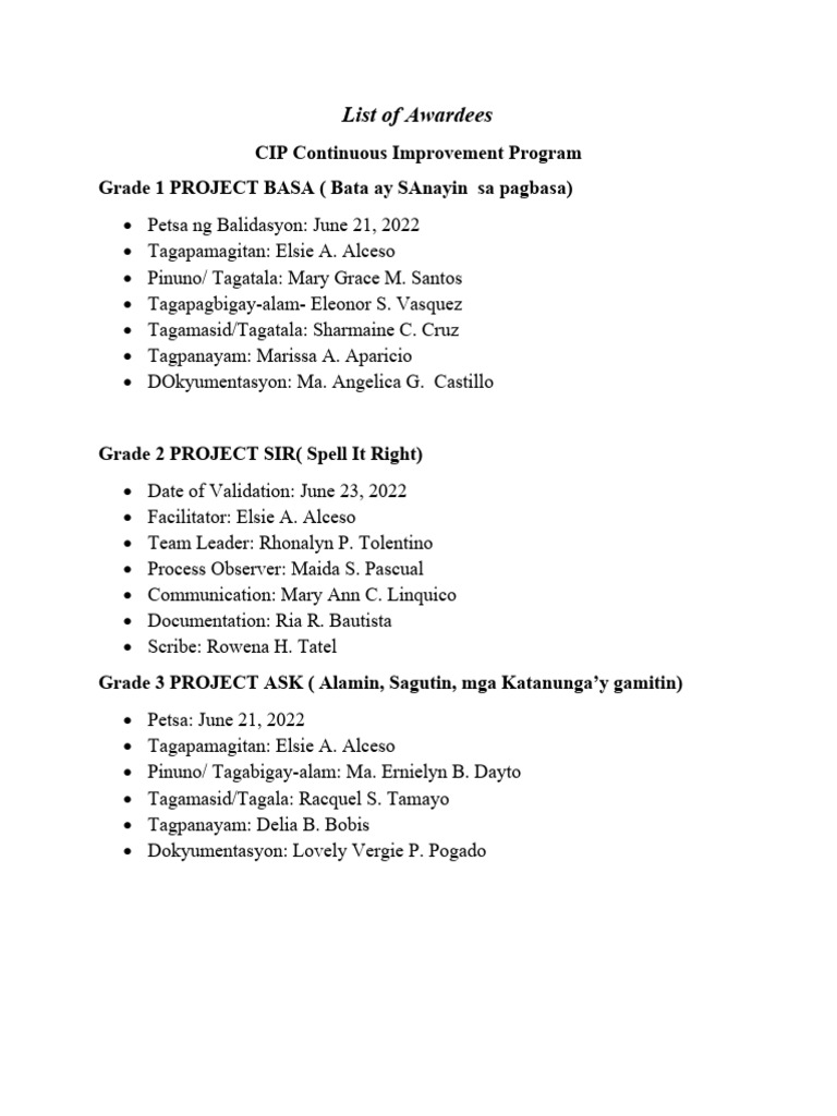 List of Awardees (Teacher) | PDF