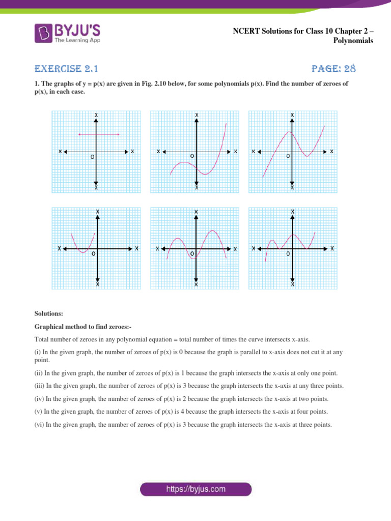 NCERT Solutions For Class 10 Chapter 2 Polynomials | PDF | Polynomial ...