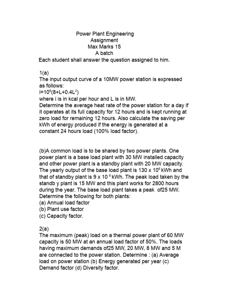 Class Assignment Powerplant Economics A Batch | PDF | Power Station | Watt