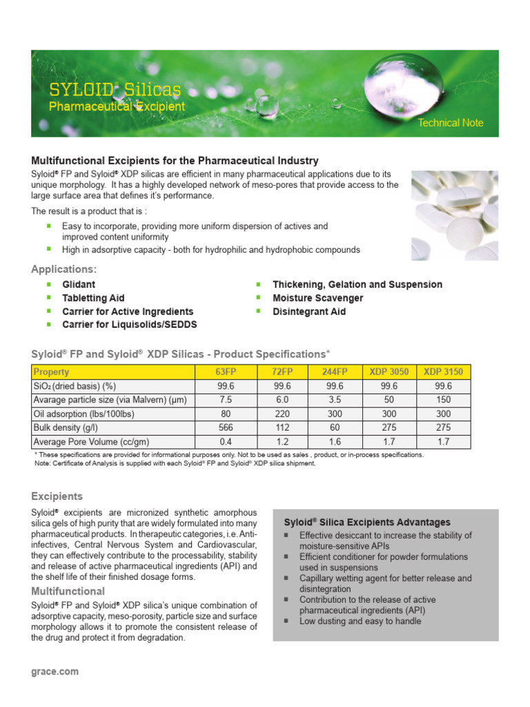 Syloid Silicas Grace | PDF | Tablet (Pharmacy) | Pharmaceutical Formulation