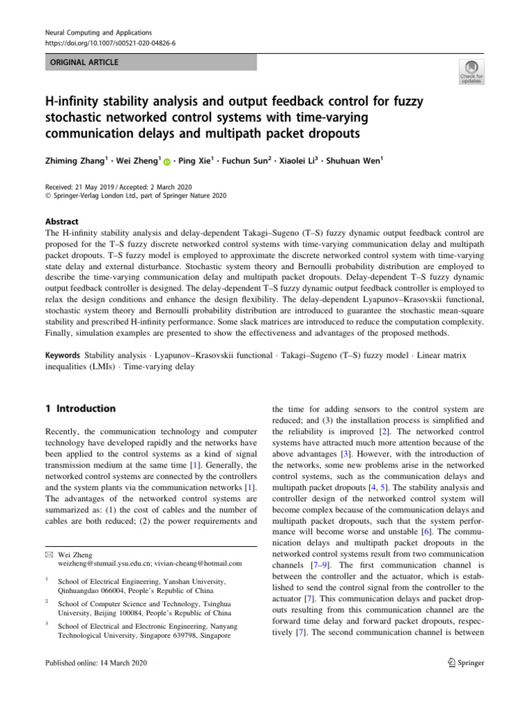 H-Infinity Stability Analysis and Output Feedback Control For Fuzzy Stochastic Networked Control ...