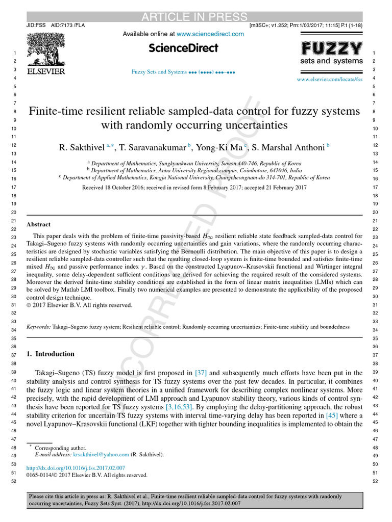 Finite-Time Resilient Reliable Sampled-Data Control For Fuzzy Systems ... Finite-Time Resilient Reliable Sampled-Data Control For Fuzzy Systems ...