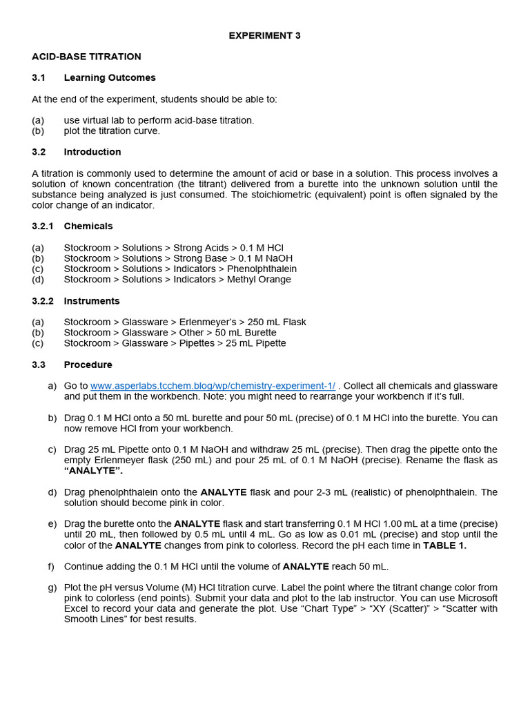 Lab Manual Experiment 3 (Student) | PDF | Titration | Chemistry