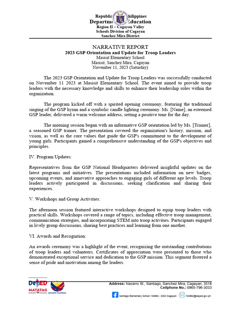 Accomplishment Report For The 2023 GSP Orientation and Update For Troop ...