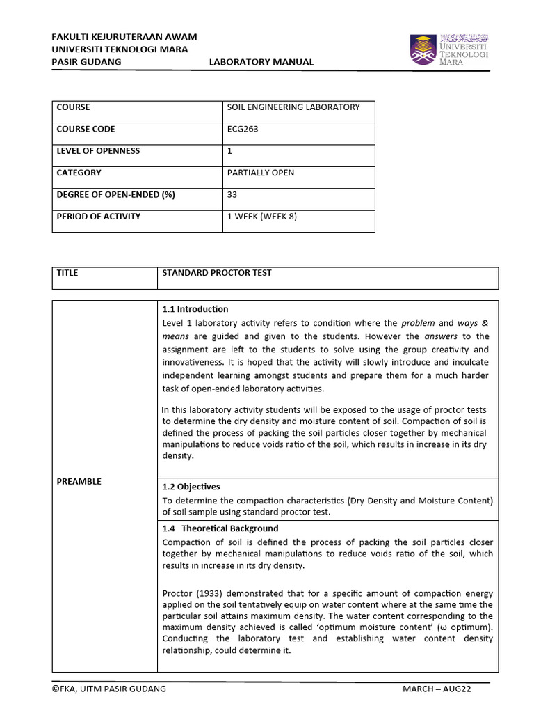 LAB 7 - STANDARD PROCTOR (Level 1) | PDF | Soil Science | Physical Sciences