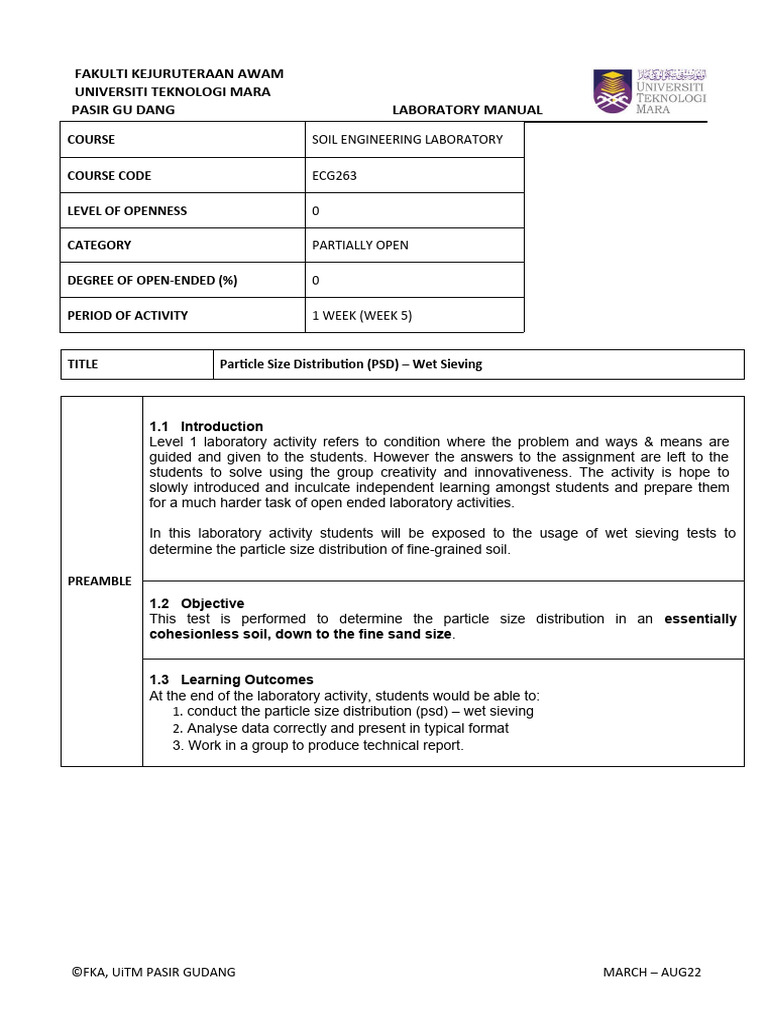 Lab 4 Psd Wet Sieving Level 0 Hydrometer Level 0 Pdf