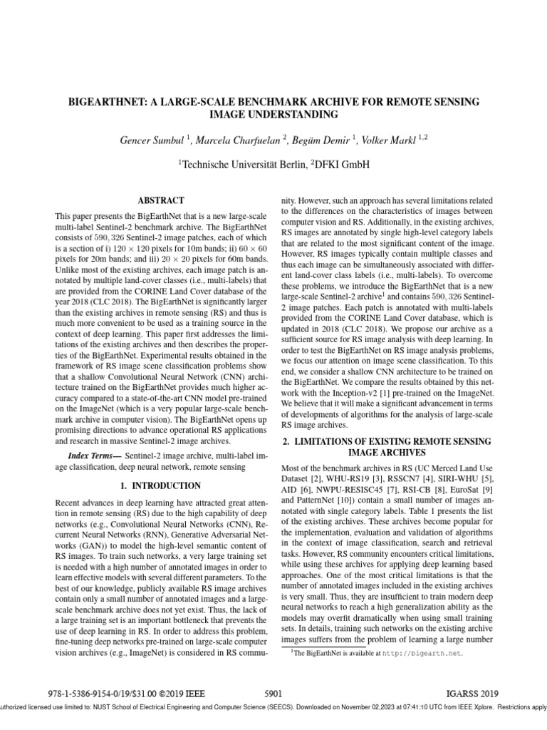 Bigearthnet A Large Scale Benchmark Archive For Remote Sensing Image