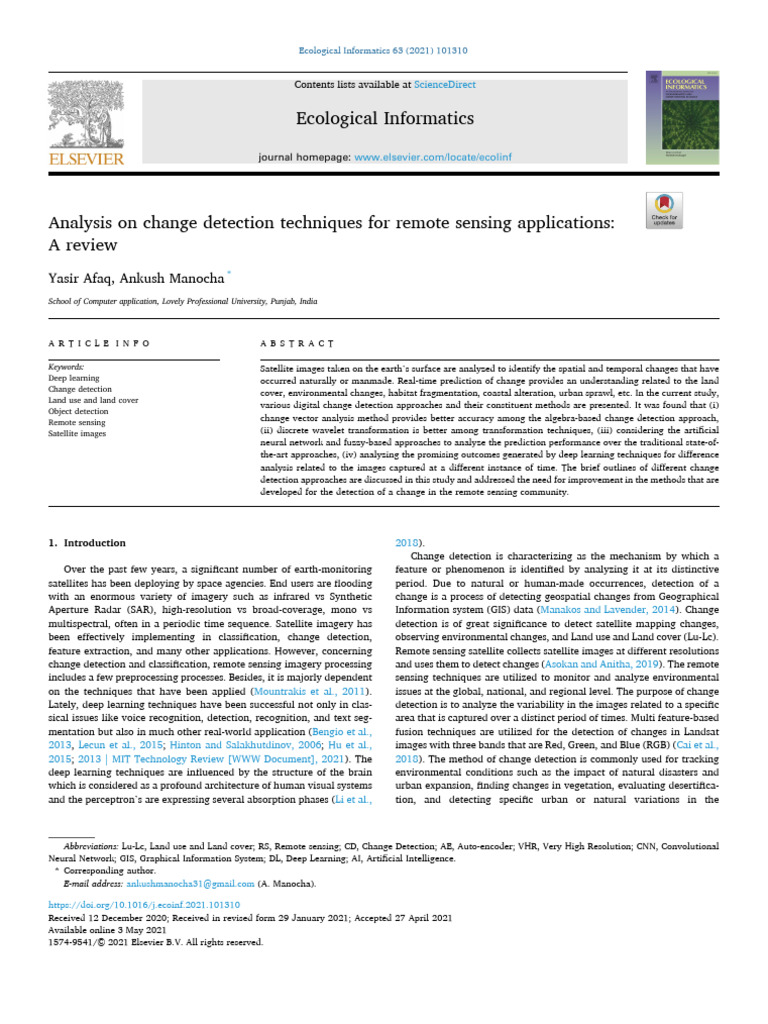 An Analysis of Remote Sensing Change Detection | Download Free PDF ...