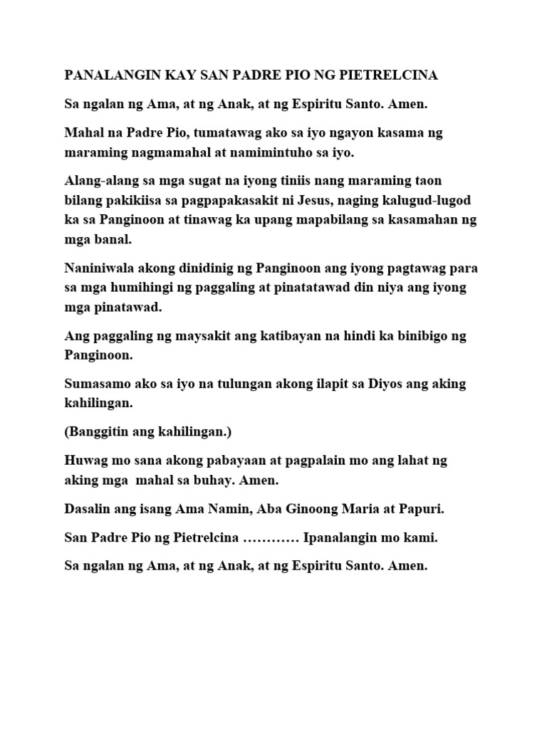Panalangin Kay San Padre Pio NG Pietrelcina | PDF