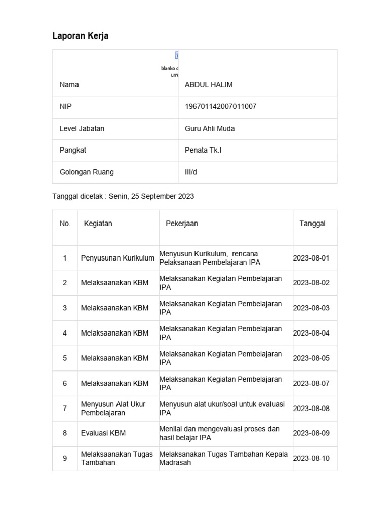 Abdul Halim LKB Agustus Sampai Oktober 2023 | PDF
