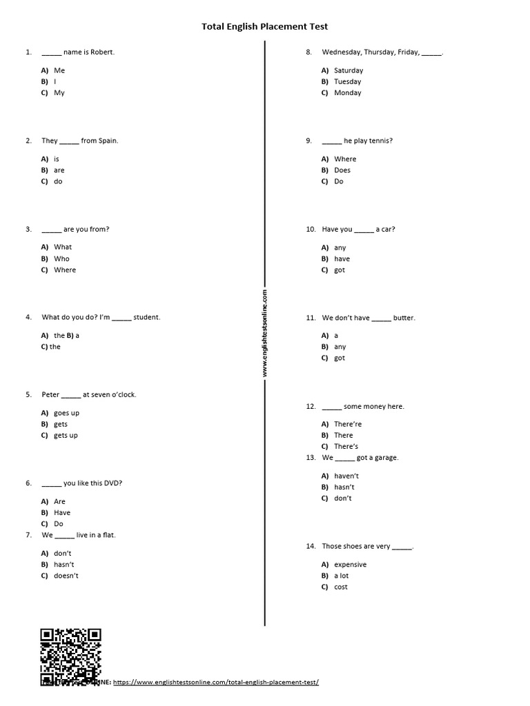 English Level Test A1 A2 | PDF