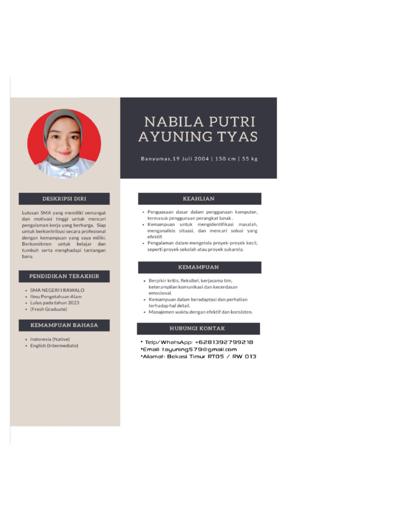 CV Nabila Putri Ayuning Tyass | PDF