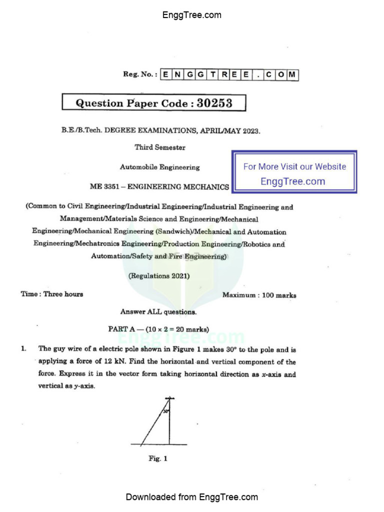 Engineering Mechanics Exam Paper 2020 | PDF | Force | Engineering