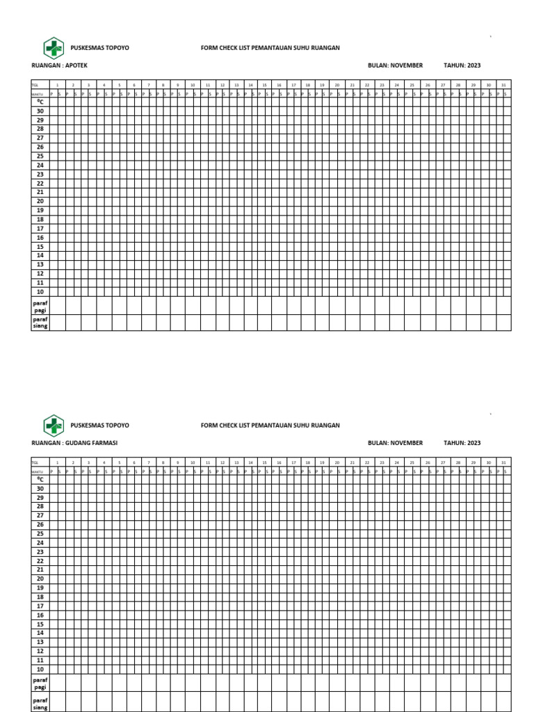 Form Pemantauan Suhu Ruangan | PDF