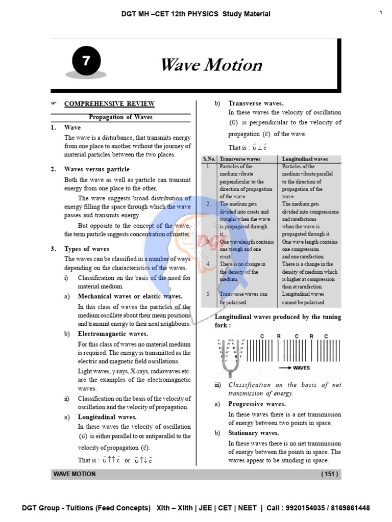 DGT Wave Motion | PDF | Waves | Refraction