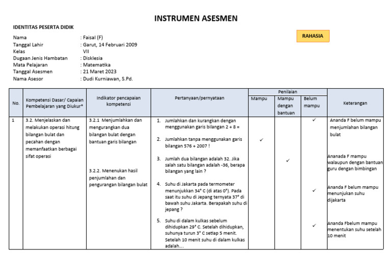 Lembar Kerja 2 Instrumen Asesmen | PDF
