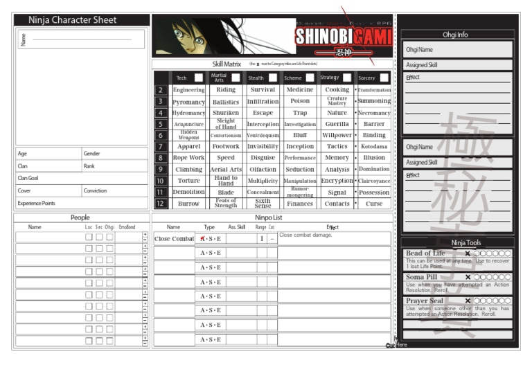 Shinobigami Form-Fill Sheet | PDF