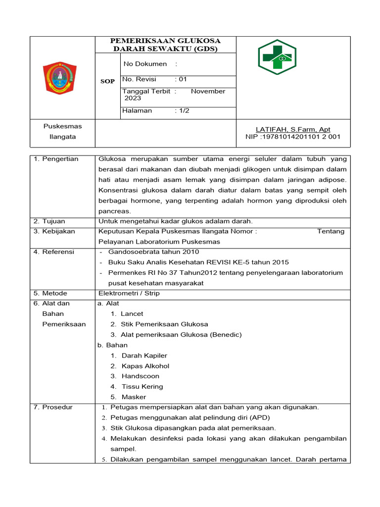 8.1 2 EP 2 SOP Pemeriksaan Glukosa | PDF