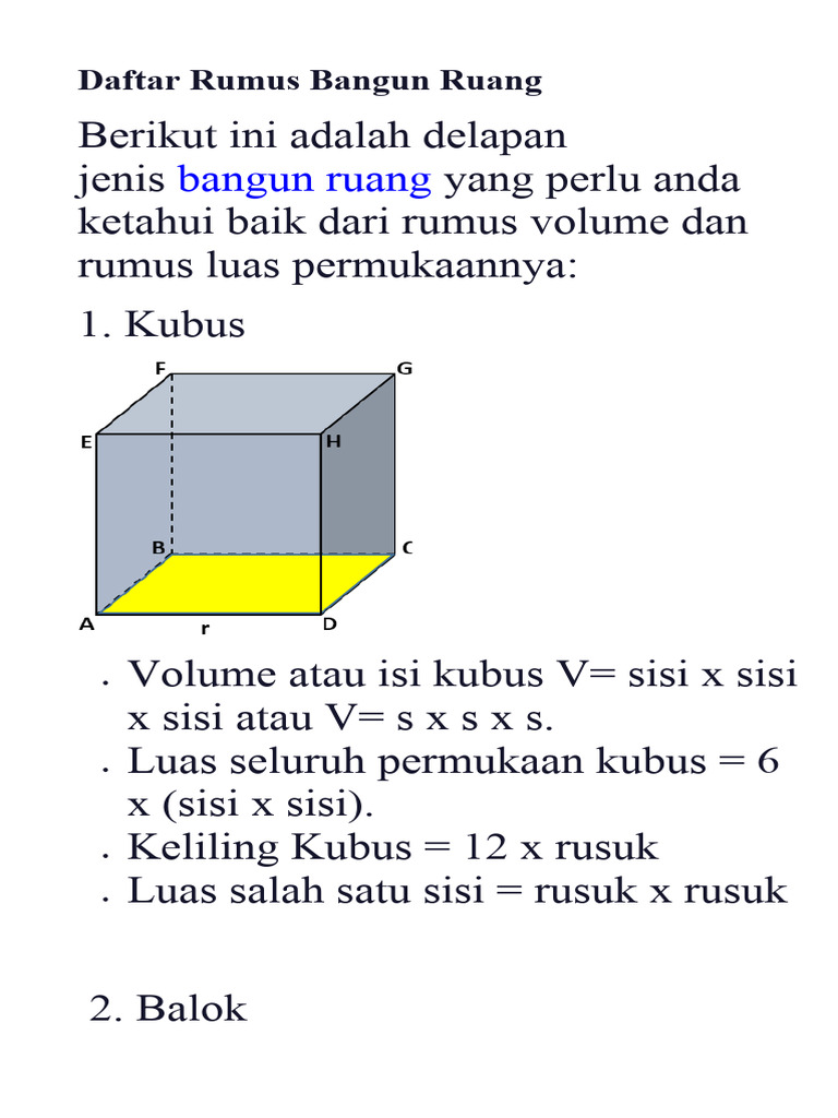 Daftar Rumus Bangun Ruang | PDF