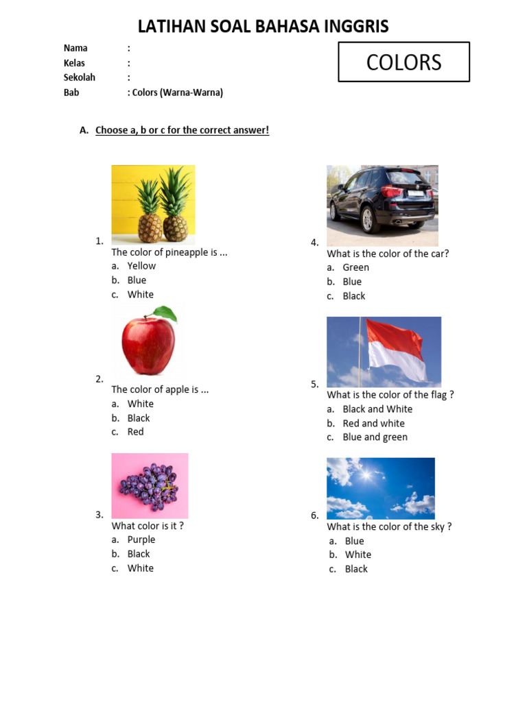 Soal Bahasa Inggris tentang Warna | PDF | Color | Black