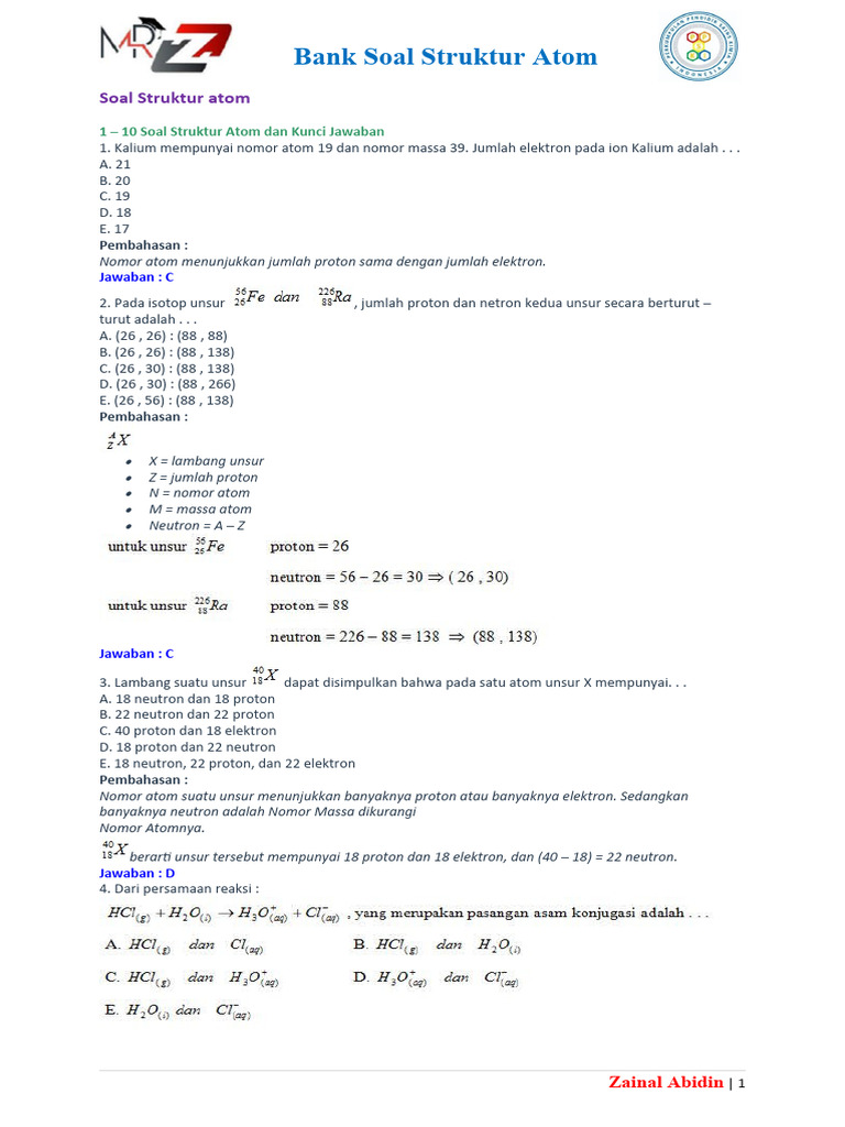 Bank Soal Kelas X - Struktur Atom | PDF | Metode & Bahan Ajar | Sains & Matematika