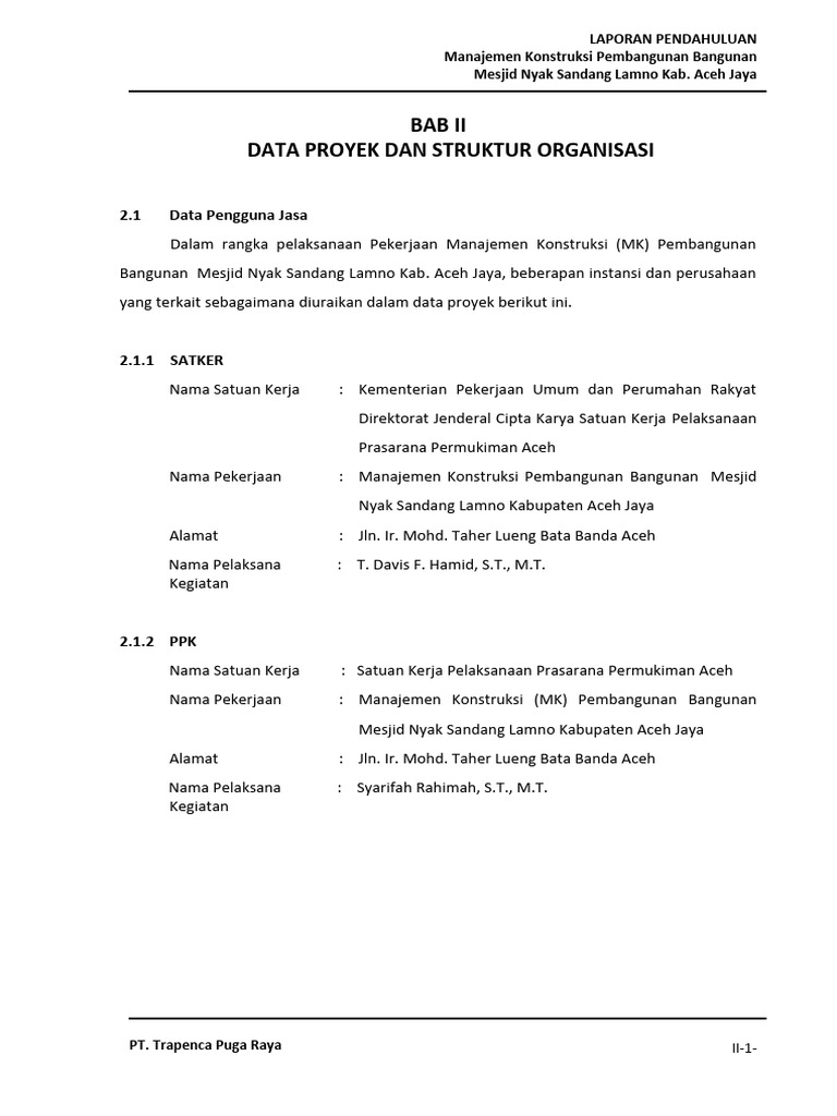 BAB II Data Proyek Struktur Organsasi Not | PDF